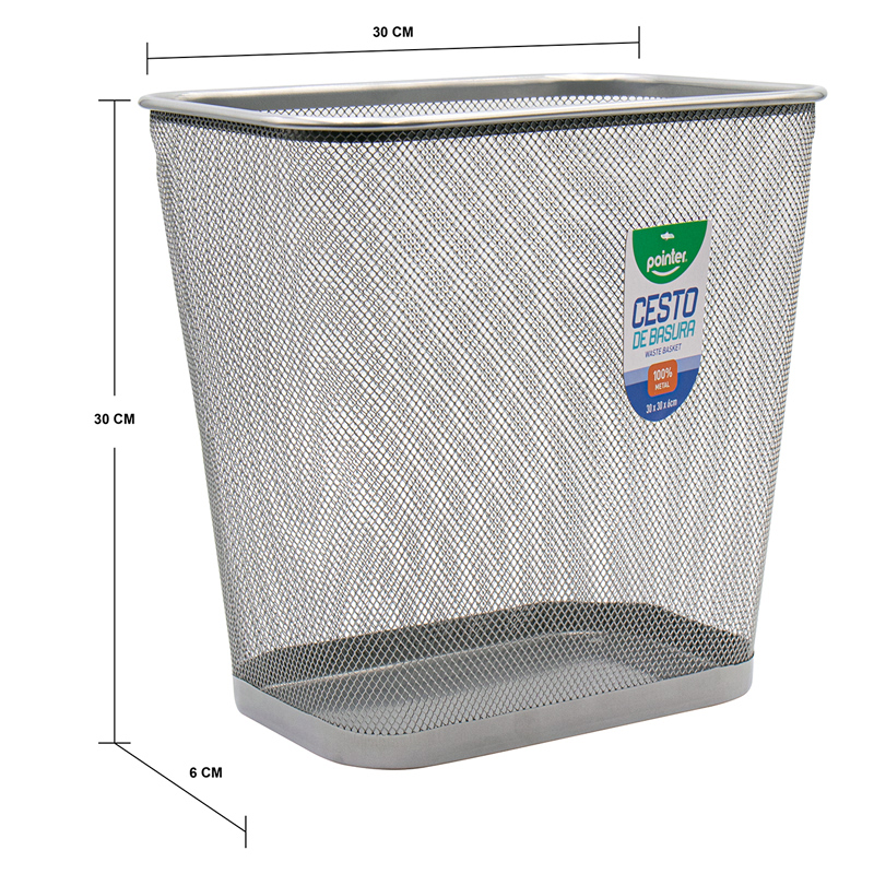 CESTO METALICO RECTANGULAR PARA BASURA (PLATEADO) 30x30Cm | Mundo Escolar MGTA
