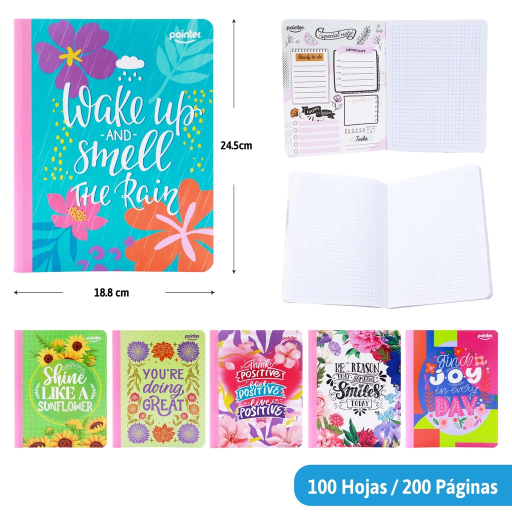 CUADERNO COSIDO A4 CUADRICULADO x100 HOJAS (LETTERING FEMENINO) | Mundo Escolar MGTA